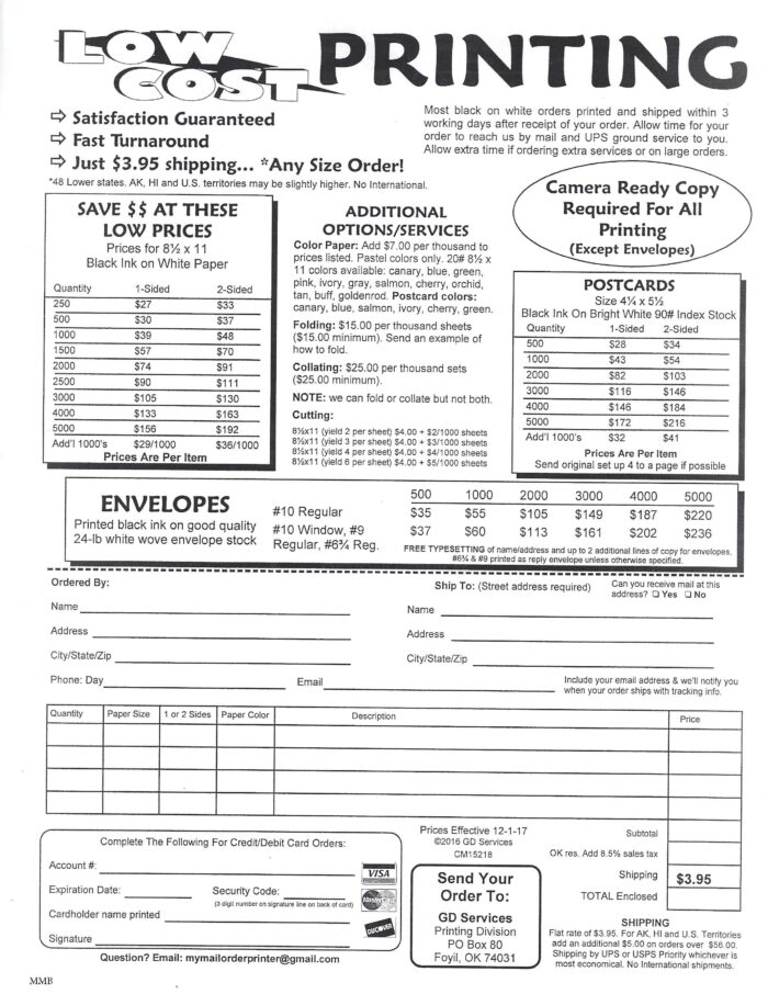 Low Cost Printing - My Mailer Biz